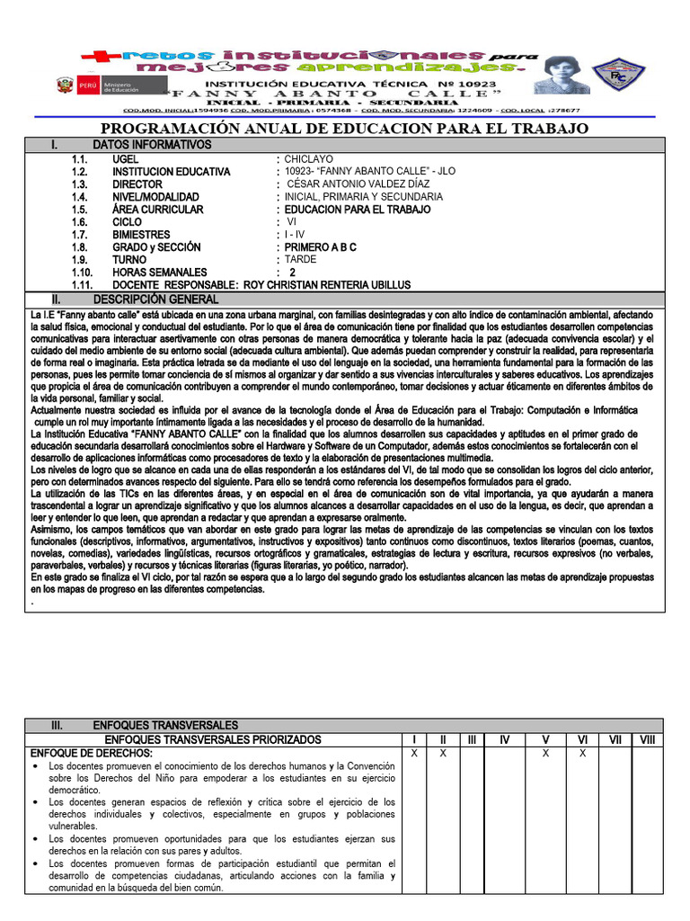 Programación Anual Primero | PDF | Aprendizaje | Evaluación