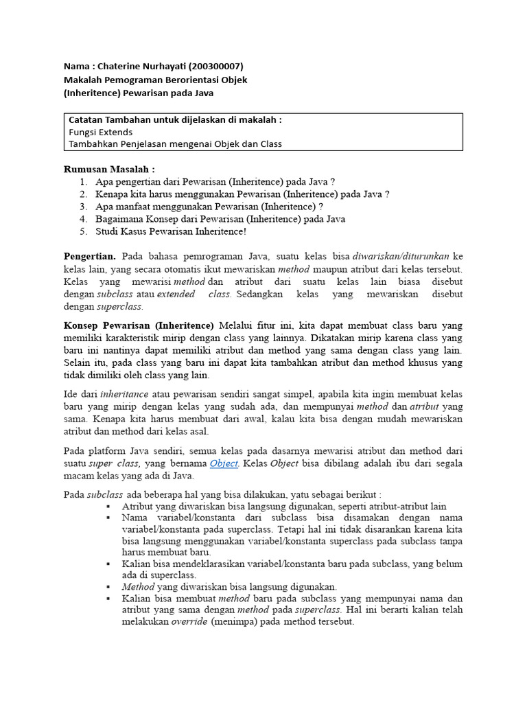 Kerangka Makalah Pewarisan Pada Java | PDF | Komputer