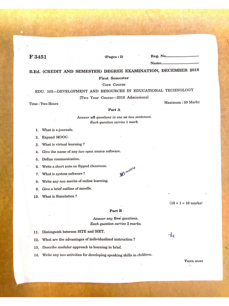 103 Technology Question Papers | PDF