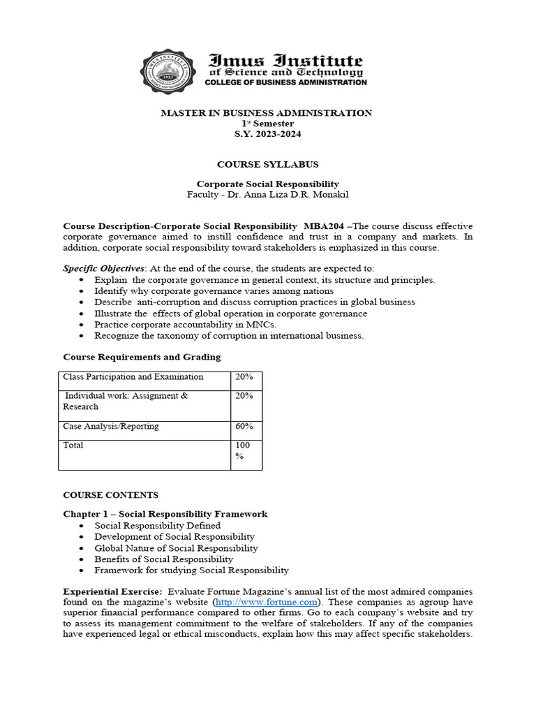 CSR TOPIC Assigned | PDF | Corporate Social Responsibility | Governance