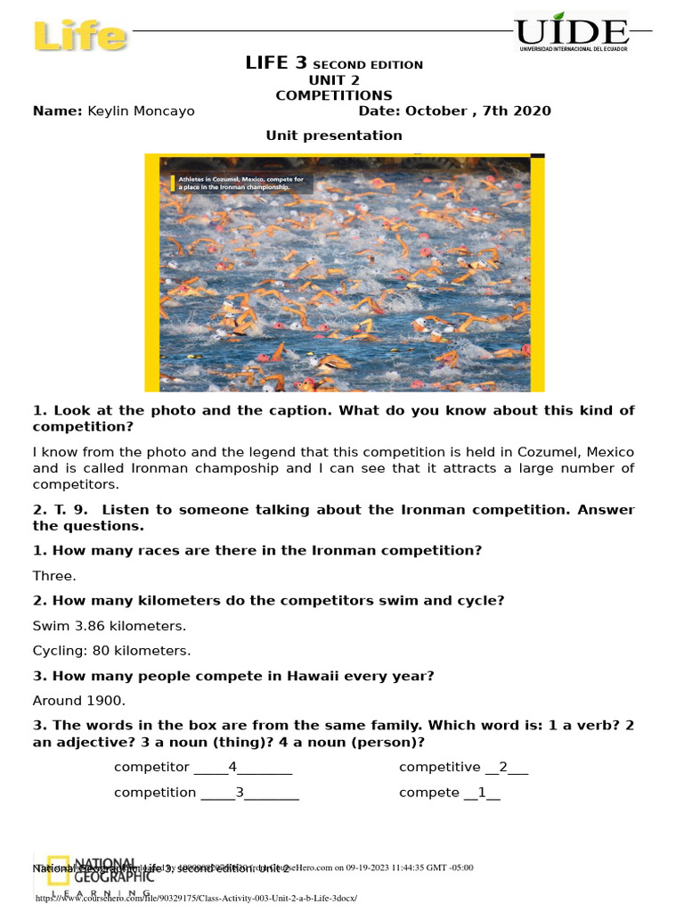 Class Activity 003 Unit 2 A B Life 3 | PDF | Sports | Linguistics