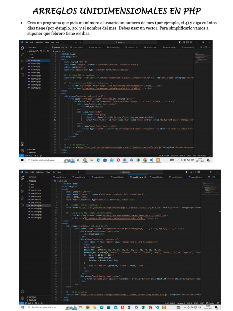 Arreglos Unidimensionales en PHP | PDF
