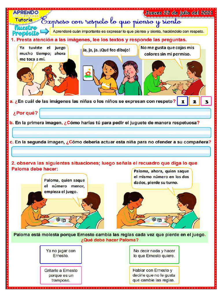 1º y 2º Expreso Con Respeto Lo Que Pienso y Siento Tutoria ...