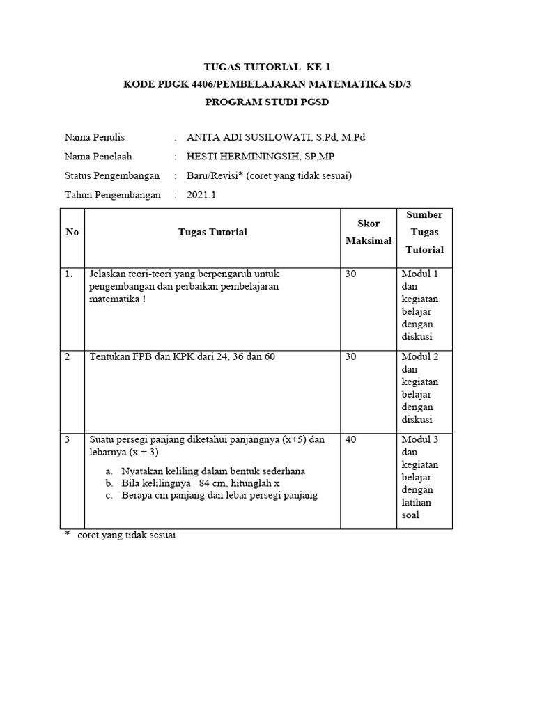 TT1 Pemb MTK Di SD | PDF | Metode & Bahan Ajar