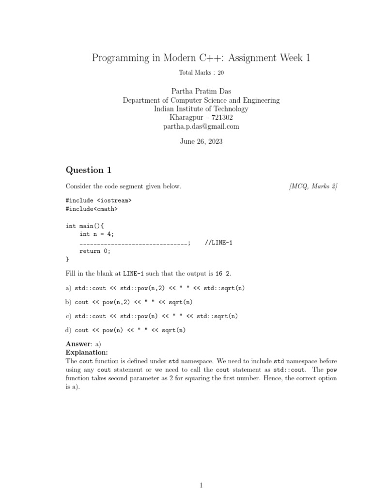 Week 1 Solution | PDF | Namespace | C++