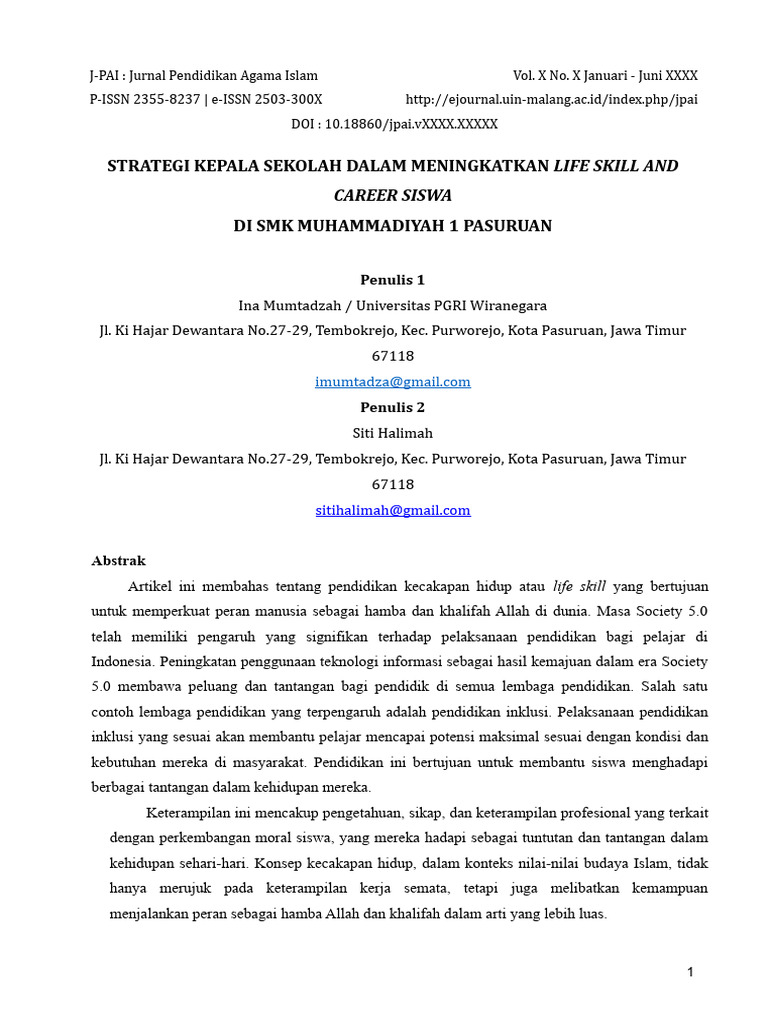 Strategi Kepala Sekolah Dalam Meningkatkan Pendidikan Life Skill and Career | PDF
