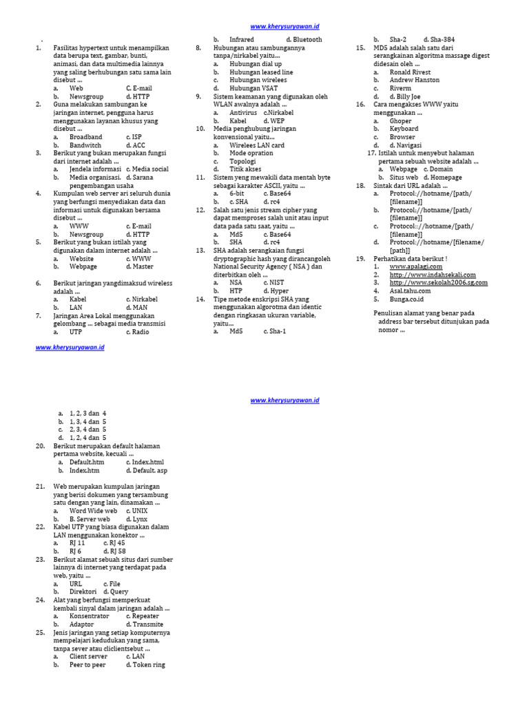Soal Pas Informatika Kelas Viii - WWW - Kherysuryawan.id | PDF