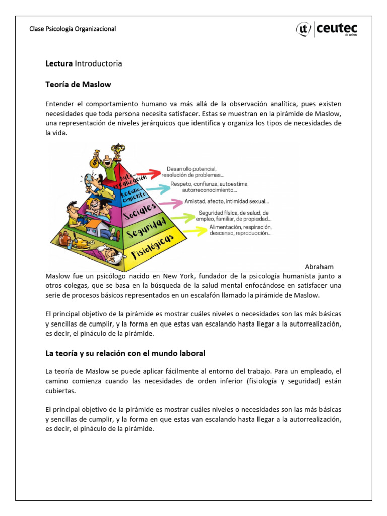 Lectura Caso Práctico Actividad Pirámide de Maslow Aplicada Al Contexto Laboral | PDF ...