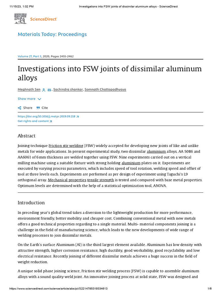 Investigations Into FSW Joints of Dissimilar Aluminum Alloys - ScienceDirect | PDF | Welding ...