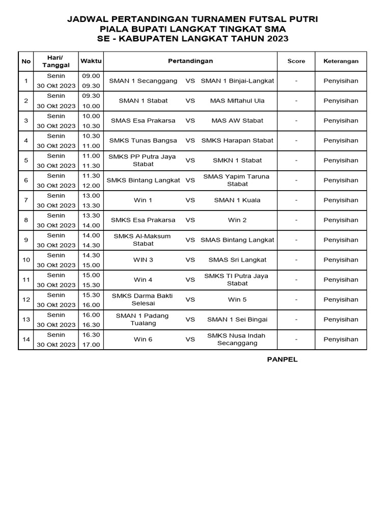 Jadwal Dan Skema Pertandingan | PDF