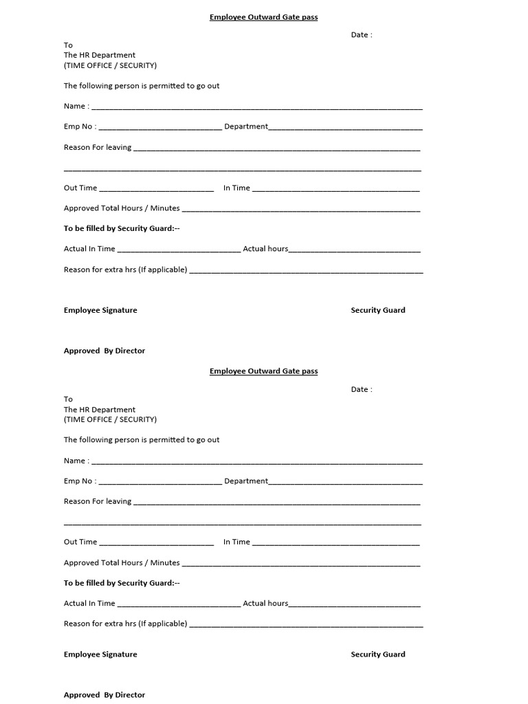 Employee Outward Gate Pass | PDF