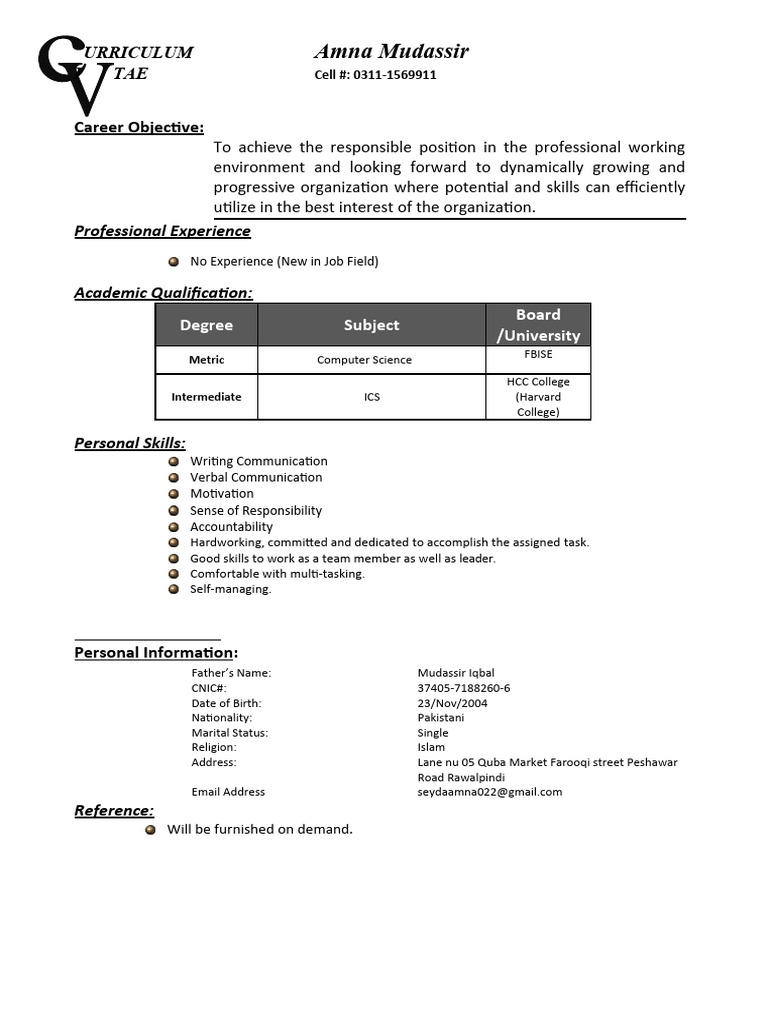 Entry-Level Job Seeker Profile | PDF