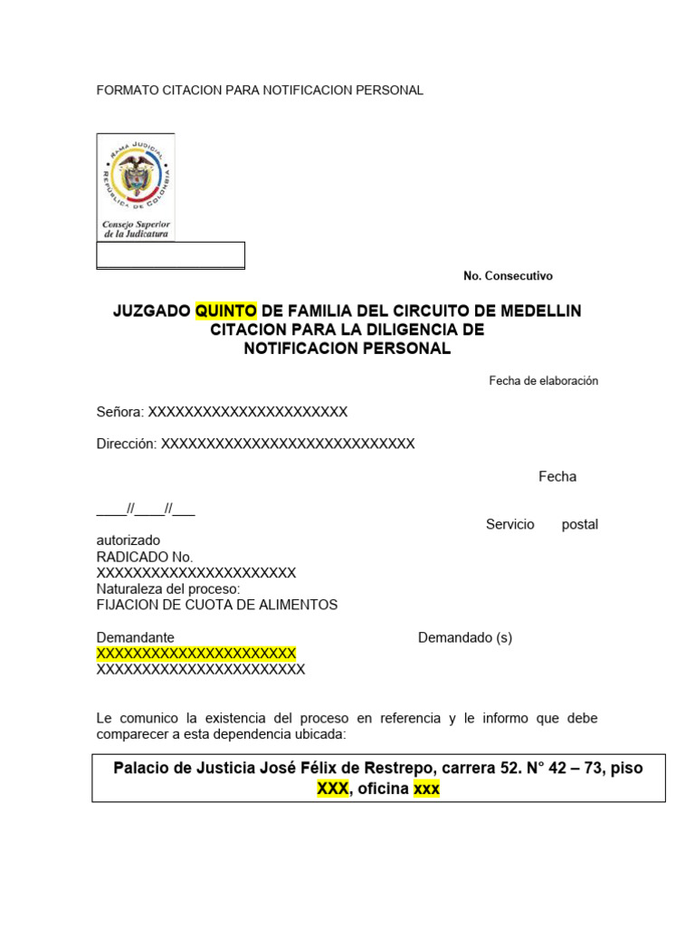 Formato Citacion para Notificacion Personal | PDF Formato Citacion para Notificacion Personal | PDF