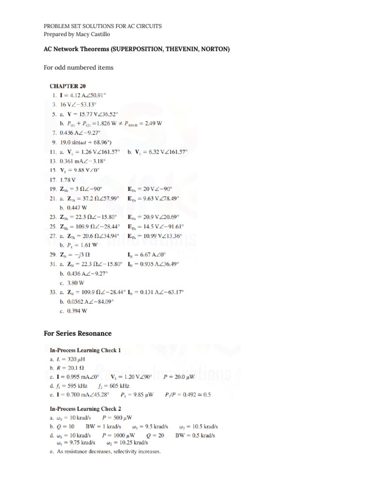 Circuits2 Problemset Solutions | PDF