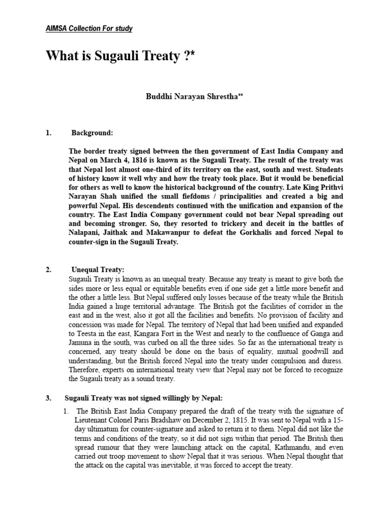 What Is Sugauli Treaty | Download Free PDF | Nepal