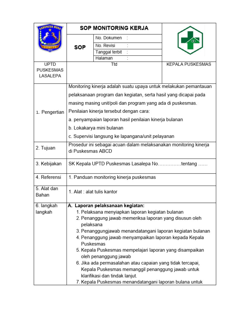 Sop Monitoring Kerja | PDF