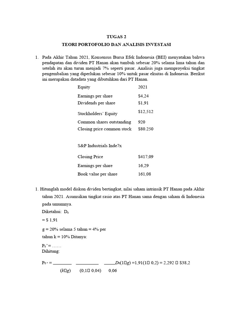 Tugas 2 - Teori Portofolio Dan Analisis Investasi | PDF