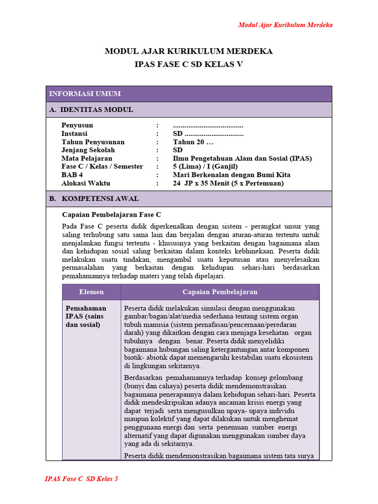 Modul Ajar IPAS BAB 4 | PDF | Ilmu Sosial | Sains & Matematika