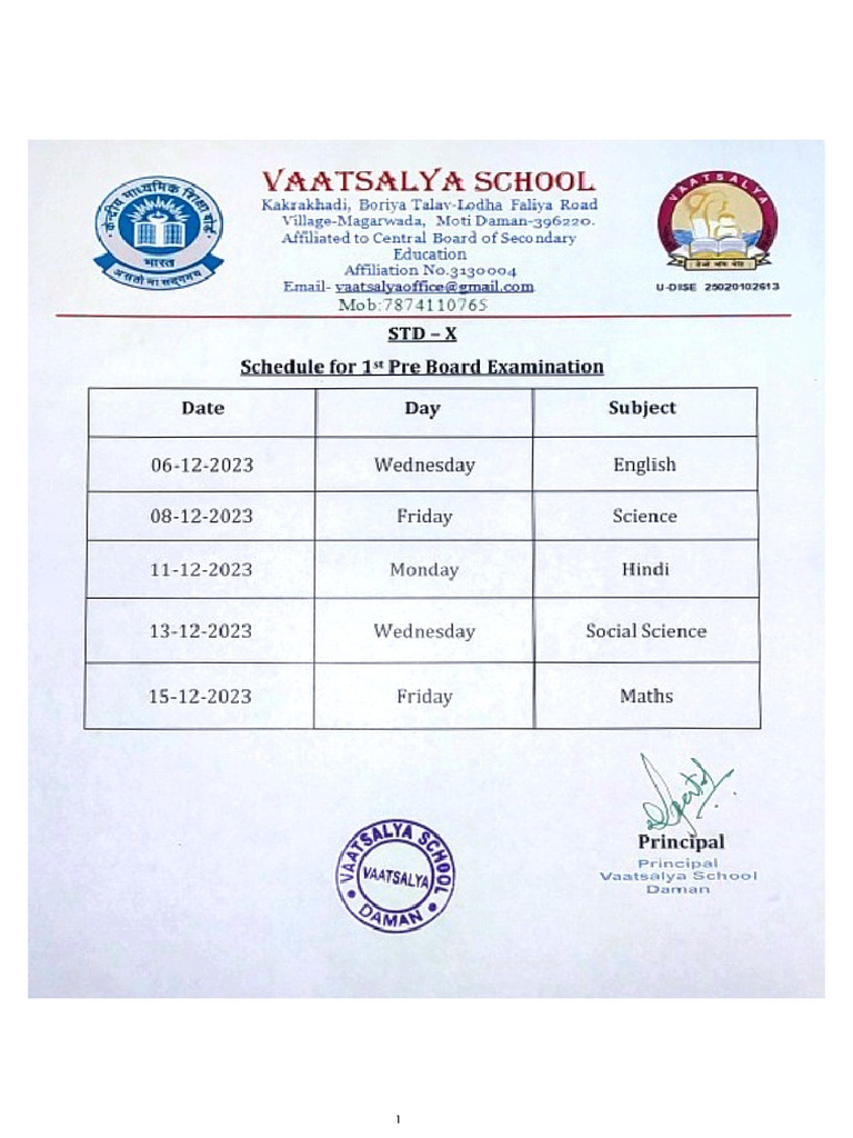 Datesheet For 1st Pre Board Examination STD - 10 | PDF Datesheet For 1st Pre Board Examination STD - 10 | PDF