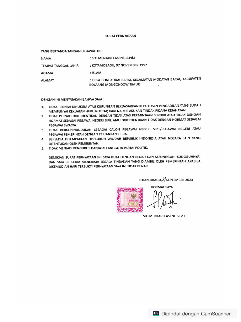 Surat Pernyataan E-Meterai | PDF