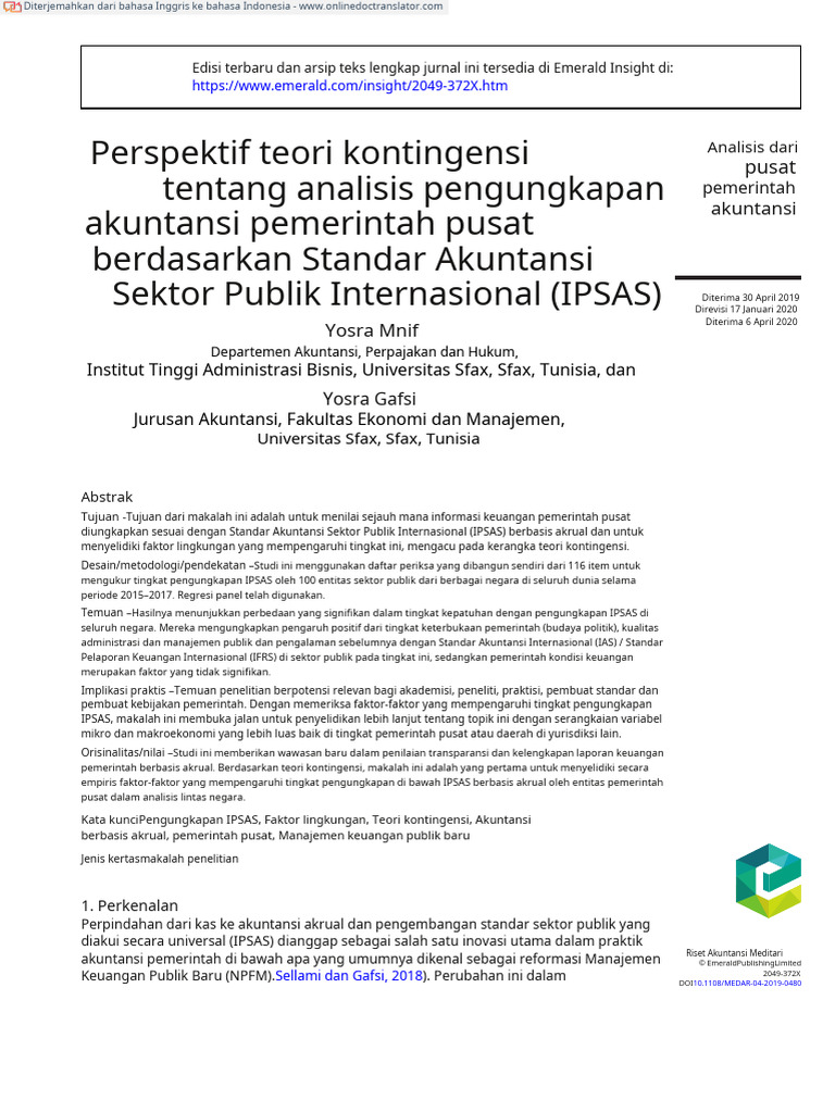 A Contingency Theory Perspective On The Analysis of Central Government Accounting Disclosure ...