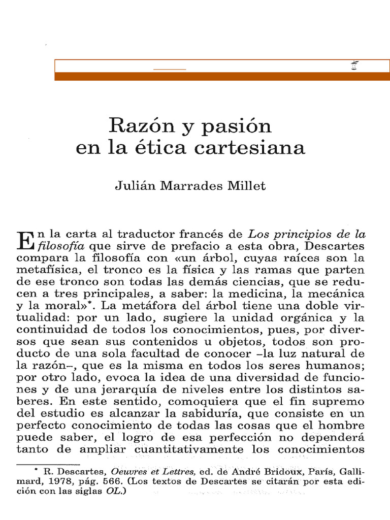 Razón Pasión en La Ética Cartesiana: Julián Marrades Millet | PDF ...