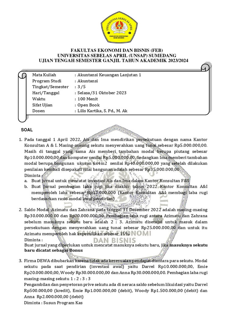 Soal Uts Akl 1-Kelas A | PDF