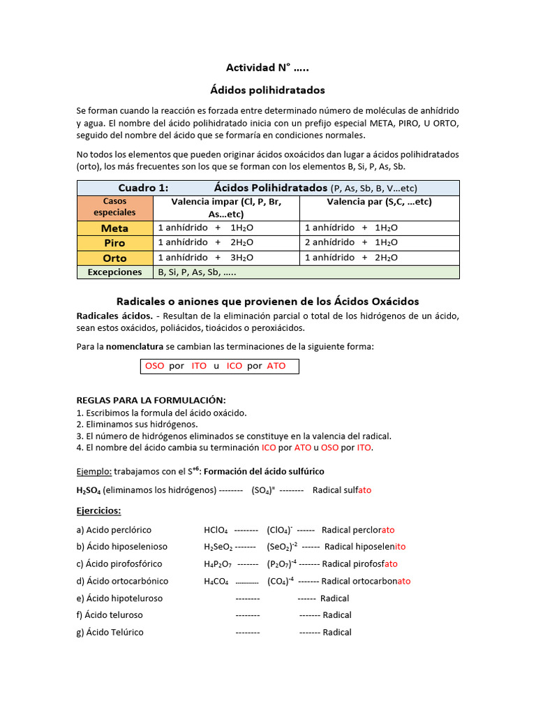 Radicales Acidos | PDF | Ácido | Compuestos de hidrógeno