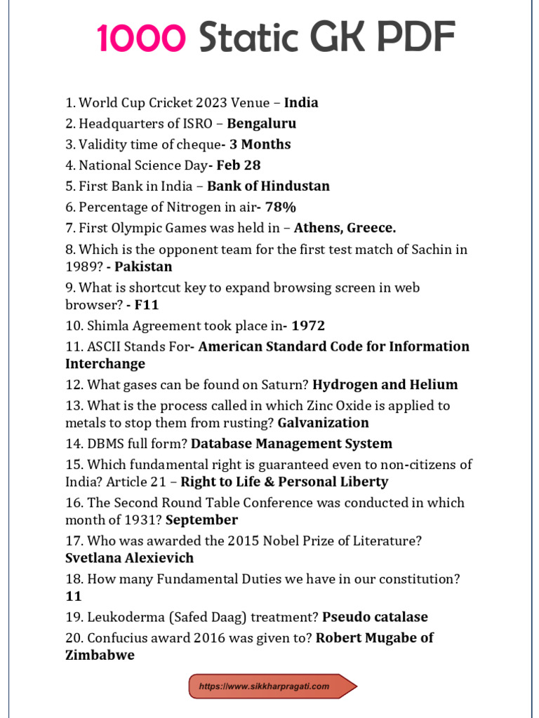 1000 Static G.K | PDF