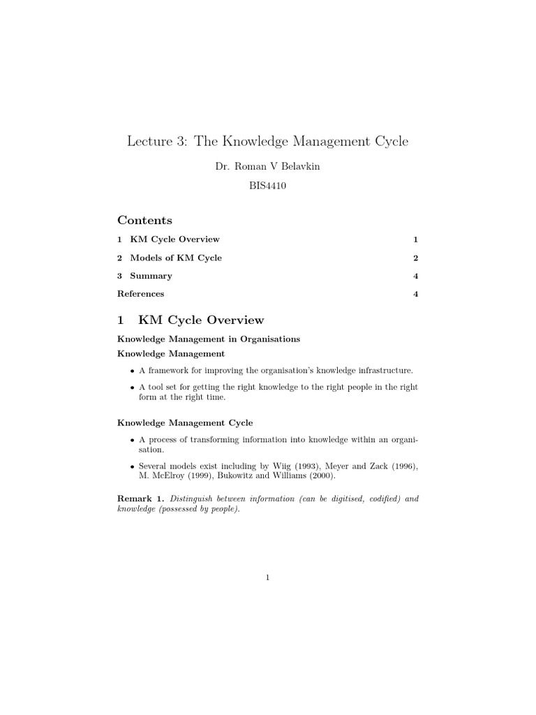 The Wiig KM Cycle | PDF | Knowledge Management | Intelligence