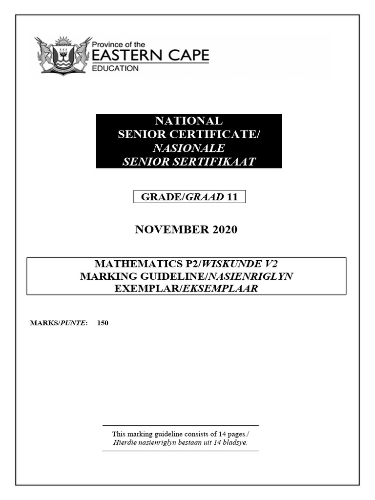 Math p2 g11 2020 Memo Nov2020 - Eng - Afr | PDF