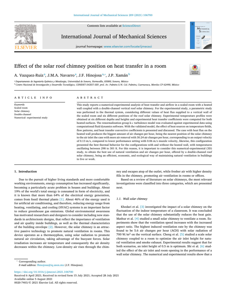 Effect of The Solar Roof Chimney Position On Heat Transfer in A Room ...