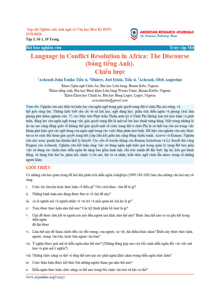 Language in Conflict Resolution in Africa | PDF