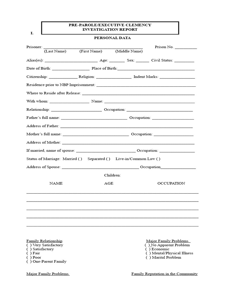 Pre-Parole/Executive Clemency Investigation Report | PDF | Detention ...
