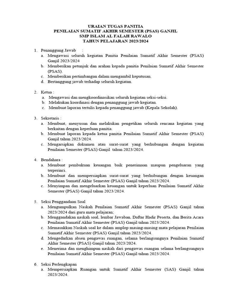 Rincian Tugas Panitia | PDF | Seni