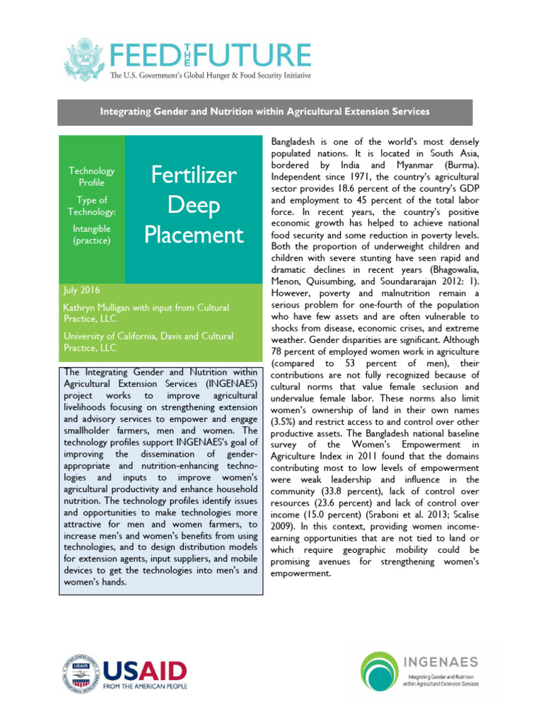 ING Tech Profile 2016 Fertilizer Deep Placement Bangladesh | PDF | Plant Nutrition | Fertilizer