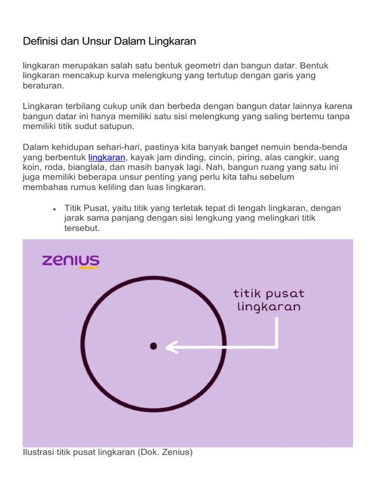 Definisi dan Unsur Lingkaran Matematika | PDF | Metode & Bahan Ajar