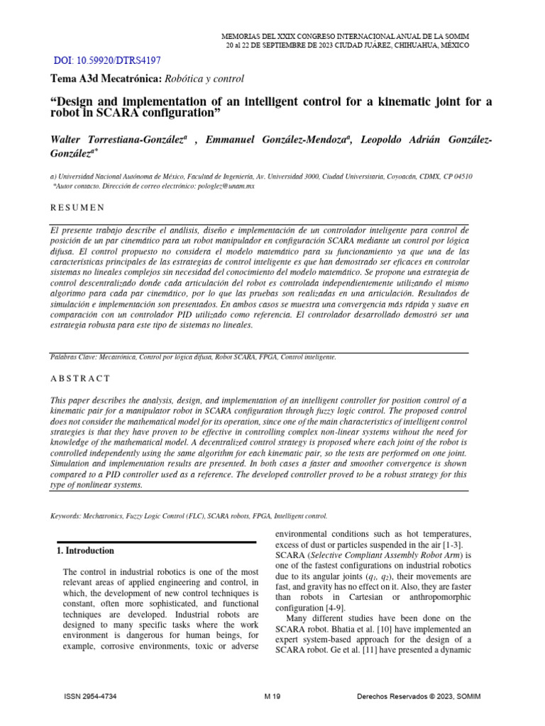 Design and Implementation of An Intelligent Control For A Kinematic Joint For A Robot in SCARA ...