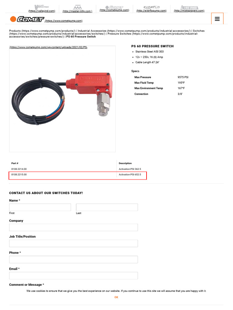 Datasheet PRESSURE SWITCH | PDF | Physical Sciences | Mechanical ...