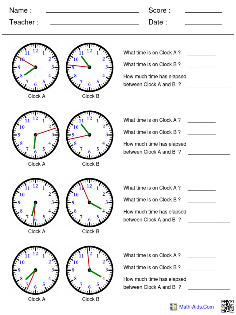 Time Elapsed Practice Worksheet | PDF