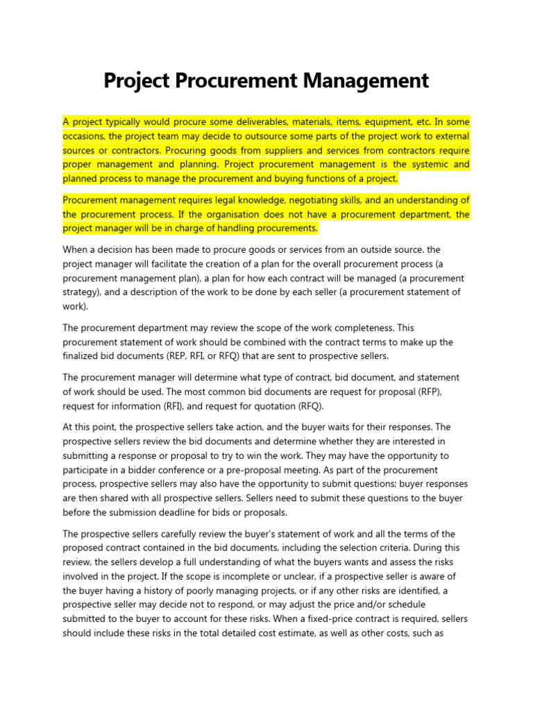 Procurement Management (PMP) | PDF | Request For Proposal | Procurement