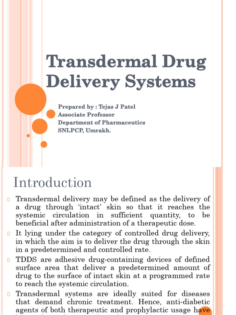 3.0 Transdermal Drug Delivery Systems | PDF | Skin | Chemistry