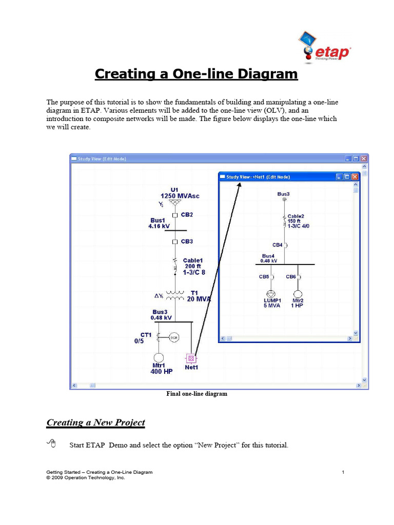 ETAP One-Line Diagram Tutorial | PDF | Transformer | Horsepower
