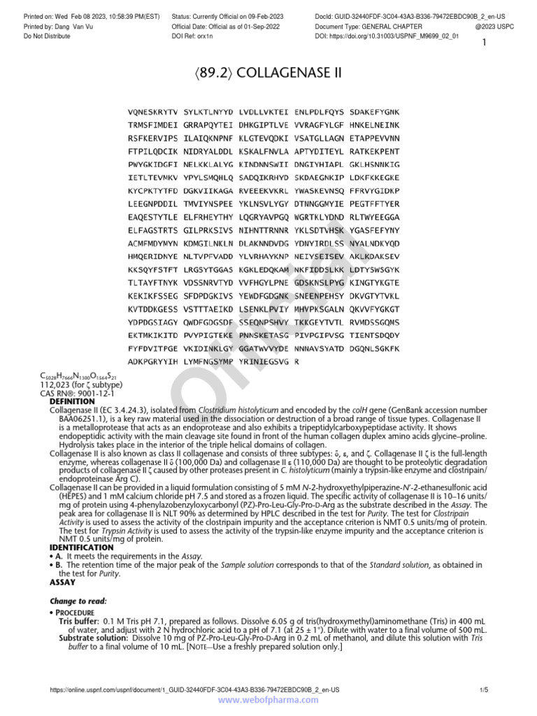 〈89.2〉 Collagenase II | PDF | Ultraviolet–Visible Spectroscopy | Absorbance
