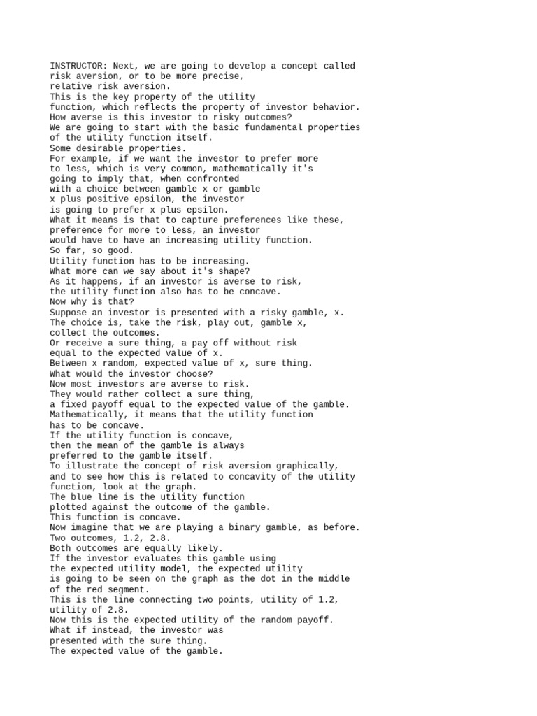 Lecture 3 Script | PDF | Risk Aversion | Utility