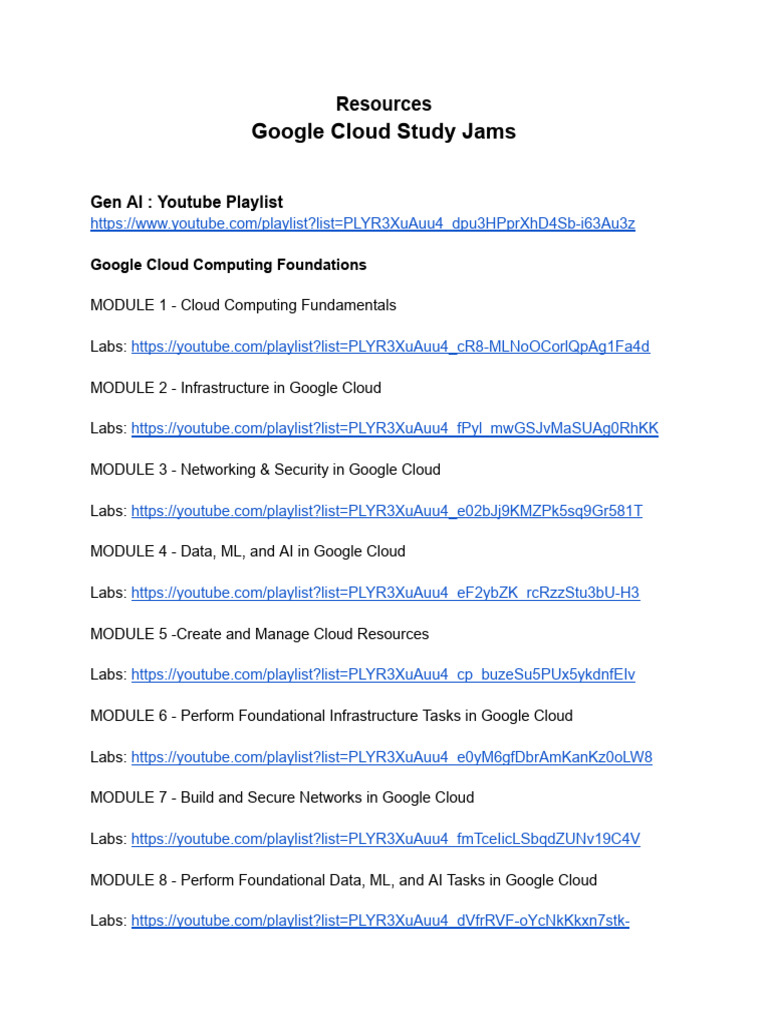 Google Cloud Study Jams Resources | PDF