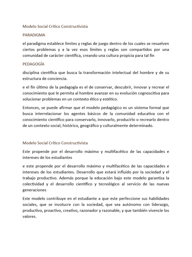 Modelo Social Crítico Constructivista | PDF | Evaluación ...