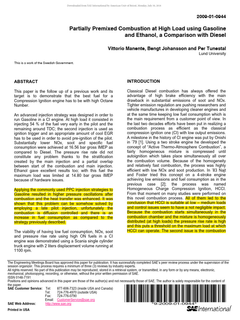 Partially Premixed Combustion at High Load Using Gasoline | PDF | Diesel Engine | Combustion
