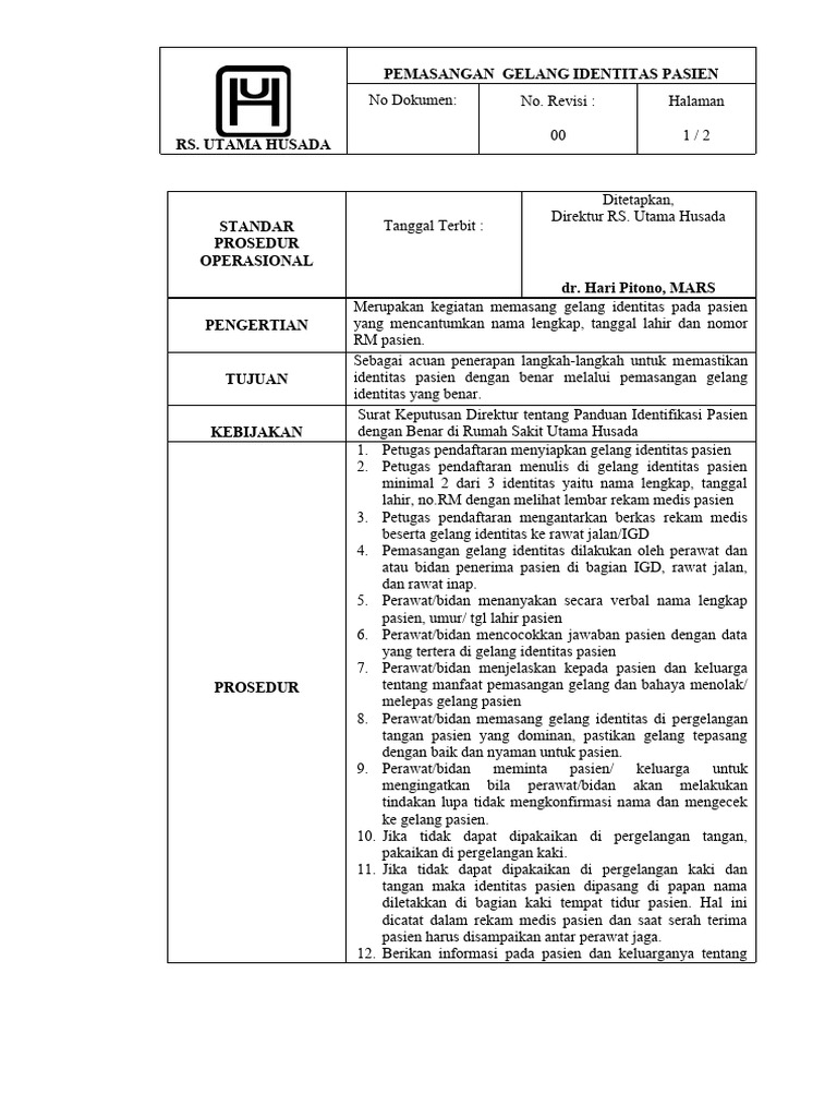 Prosedur Pemasangan Gelang Identitas Pasien | PDF | Sains & Matematika