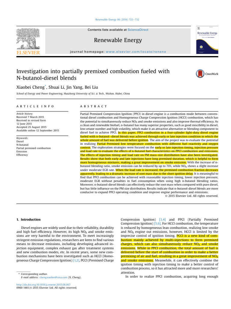 Investigation Into Partially Premixed Combustion Fueled With | PDF | Combustion | Diesel Engine